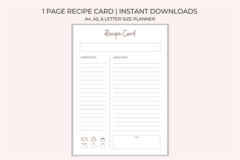 Recipe Template Recipe Card Template Printable Recipe Template Editable