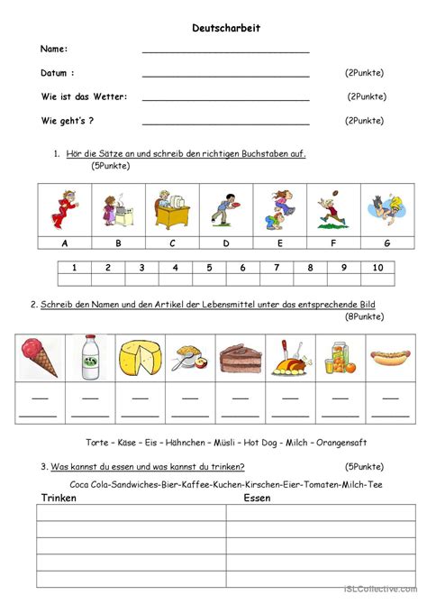 Test Hobbies Und Lebensmittel Allgem Deutsch Daf Arbeitsbl Tter Pdf Doc