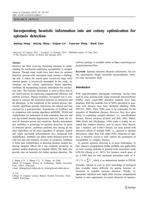 pdf incorporating heuristic information into ant colony optimization for epistasis detection