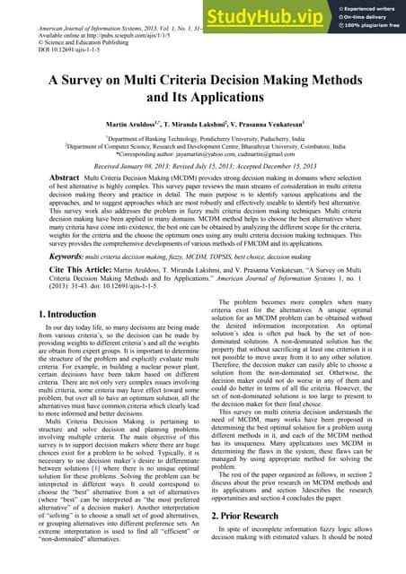 a survey on multi criteria decision making methods and its applications pdf