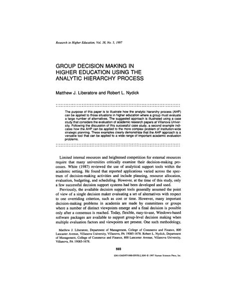 pdf group decision making in higher education using the analytic hierarchy process