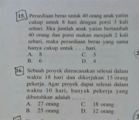Contoh Soal Perbandingan Berbalik Nilai