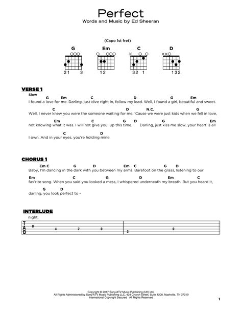 Perfect By Ed Sheeran Sheet Music For Really Easy Guitar At Sheet Music