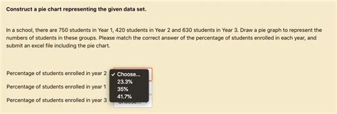 solved construct a pie chart representing the given data set in a school there are 750