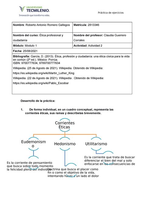 Actividad 2 Etica profesional y ciudadanía TecMilenio Studocu