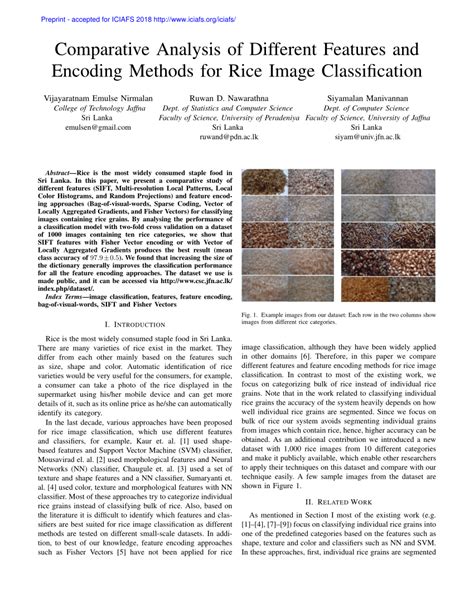 pdf comparative analysis of different features and encoding methods for rice image classification