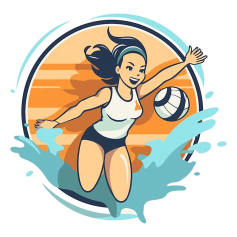 Niña jugando al voleibol de playa en la playa al estilo de dibujos