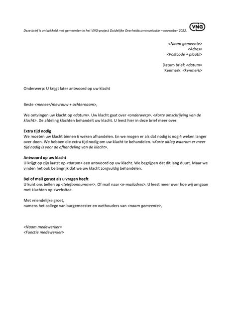 Brief Ontvangstbevestiging Klacht Toolkit Taal