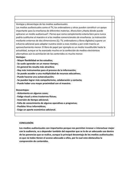 Ventajas Y Desventajas De Los Medios Audiovisuales Los Medios