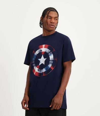 Remera Regular en Media Malla con Estampa Escudo Capitan América Renner