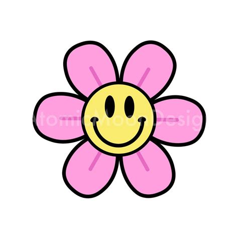 Cute Smiley Face Flower Retro SVG PNG JPEG Etsy