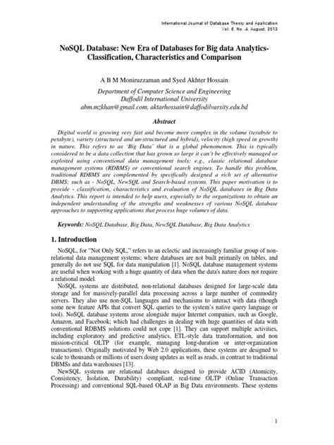 nosql database new era of databases for big data analytics classification characteristics and