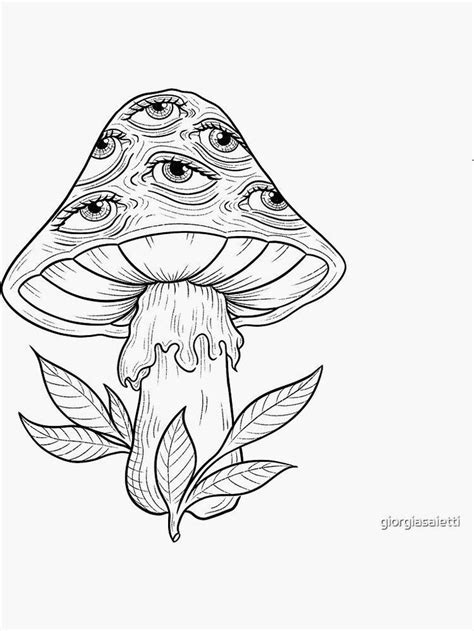 A Black And White Drawing Of A Mushroom With Eyes On It S Head