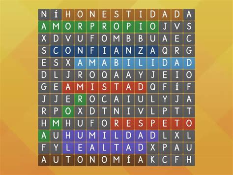 SOPA DE LETRAS VALORES Wordsearch