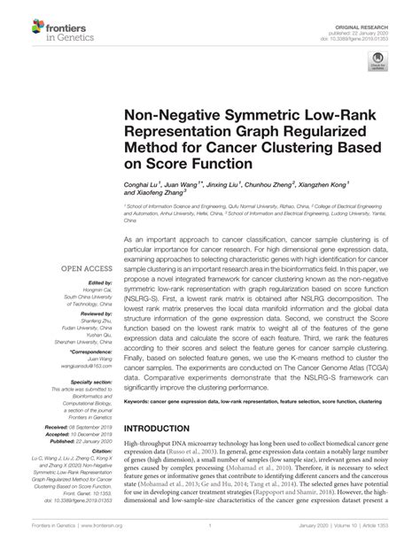 pdf non negative symmetric low rank representation graph regularized method for cancer