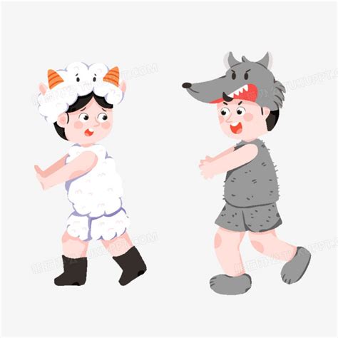 手绘卡通大灰狼和小绵羊话剧舞台元素PNG图片素材下载 手绘PNG 熊猫办公