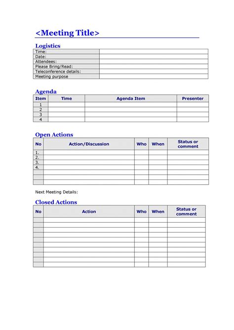 Agenda Templates For Meetings