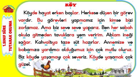 1 Sınıf Süre Tutarak Okuma Çalışması 30 I KÖY Metni I 55 Kelime YouTube