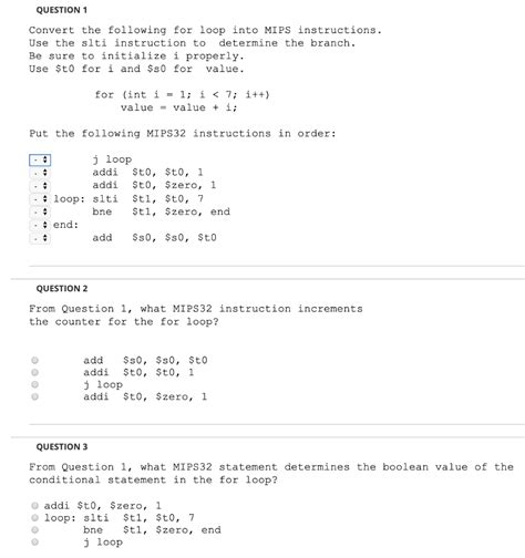 solved question 1 convert the following for loop into mips