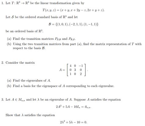 solved 1 let t r3→r3 be the linear transformation given by