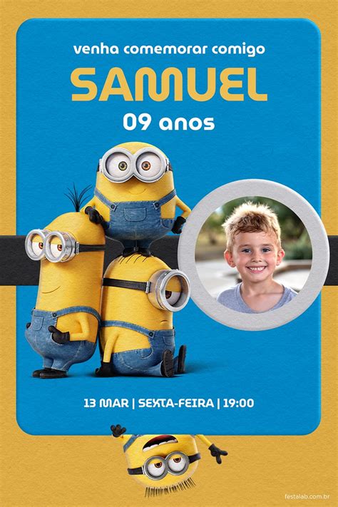Criar convite de aniversário Convite Minions FestaLab