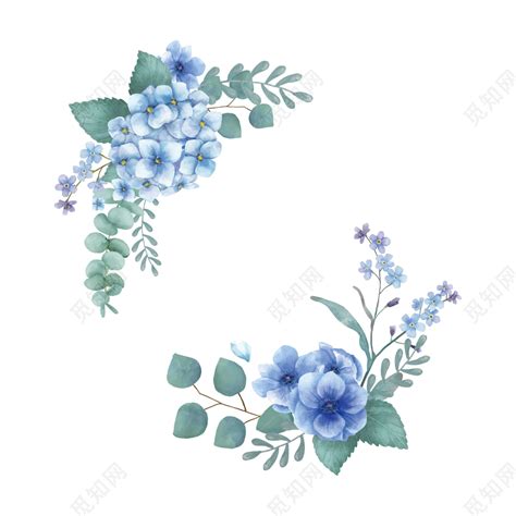 小清新婚礼婚庆花卉蓝色手绘花朵素材免费下载 觅知网