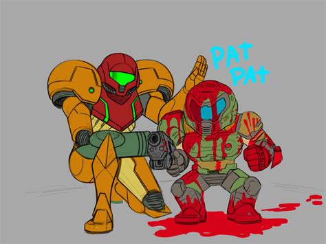 Samus Aran And Doomguy Super Smash Bros And 3 More Drawn By