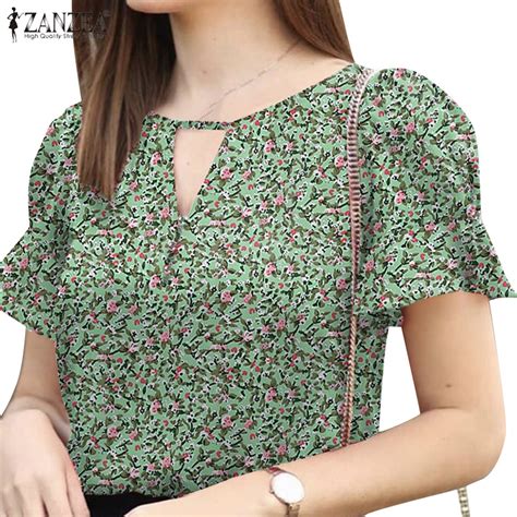 ZANZEA Women Vintage Casual Short Sleeves Crew Neck Floral Printed