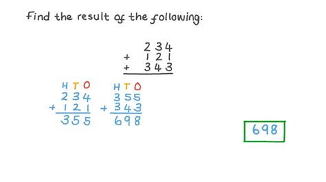 question video adding three three digit numbers using column addition nagwa