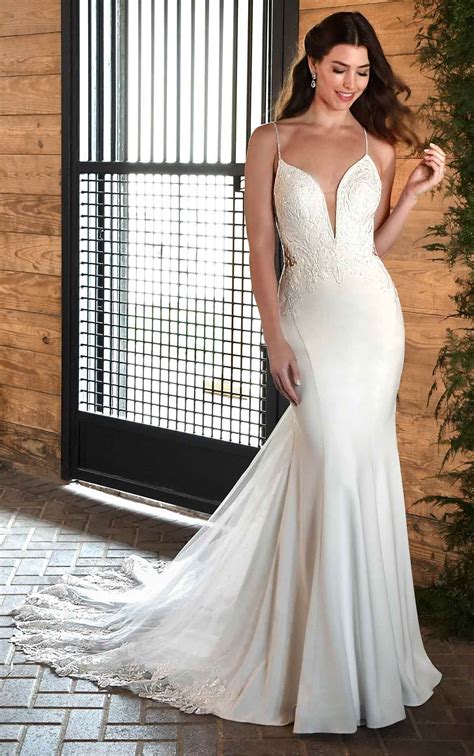Simple Lace Fit And Flare Wedding Dress With Sheer Back Kleinfeld Bridal