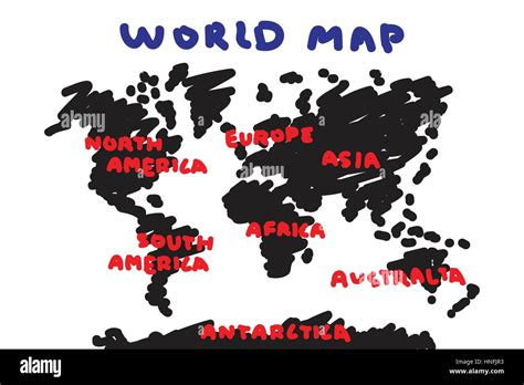 El Estilo De Dibujo A Mano Alzada Del Mapa Del Mundo Y Del Continente