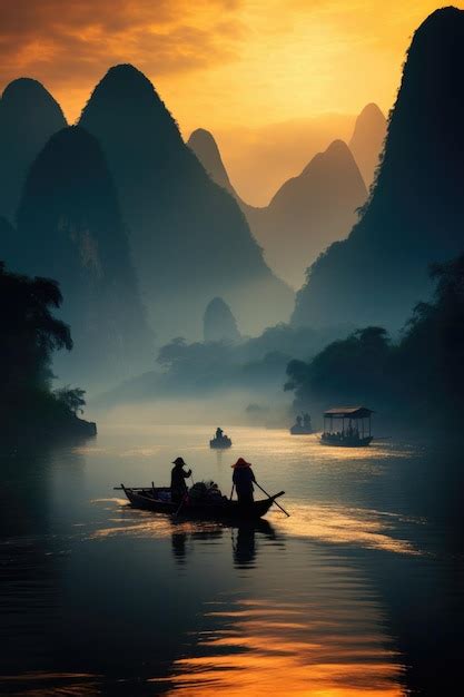 Premium AI Image Landscape Of Guilin Li River And Karst Mountains