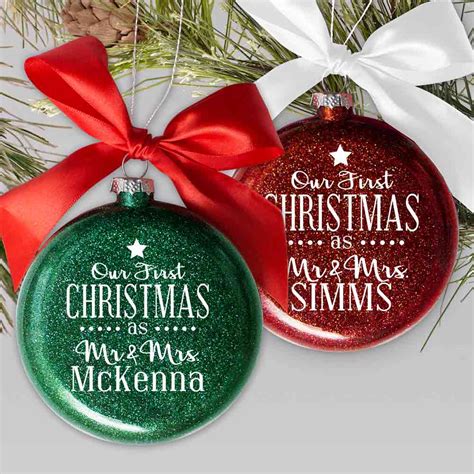 Personalized Sparkly Our First Christmas Holiday Ornament GiftsForYouNow