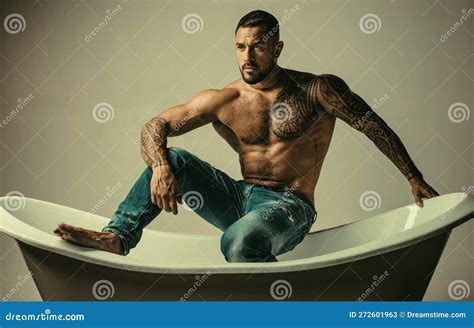 Sexy Shirtless Man In Jeans Lying Stock Photography CartoonDealer