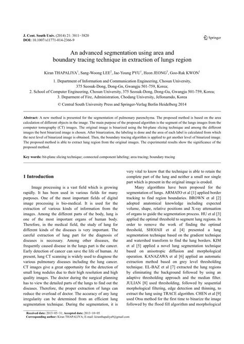 pdf an advanced segmentation using area and boundary tracing technique in extraction of lungs