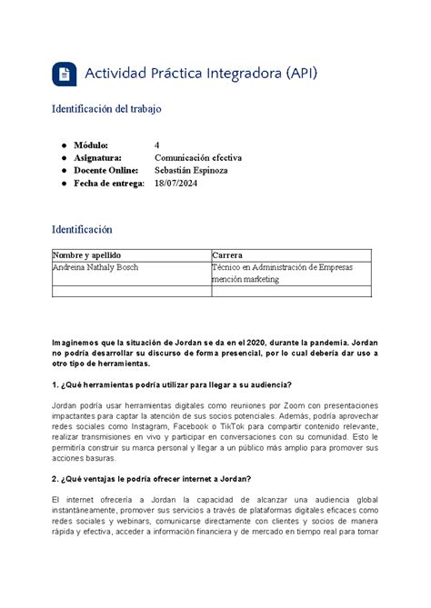 Actividad Práctica Integradora API4 Actividad Práctica Integradora
