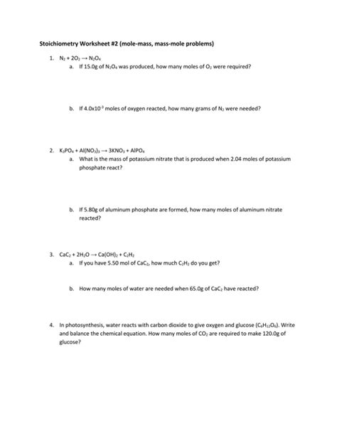 Mole To Mole Stoichiometry Worksheets With Answers