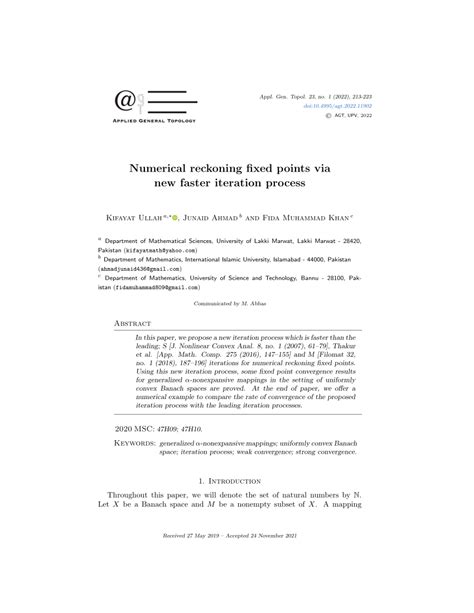 pdf numerical reckoning fixed points via new faster iteration process