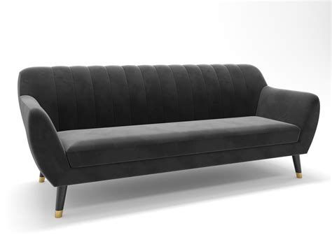 Canapé scandinave 3 places en tissu velours gris PANDORA