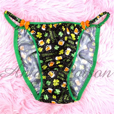Lace Duchess Classic 80s Cut St Patricks Beer Shamrock Print Spring Satin Panties String