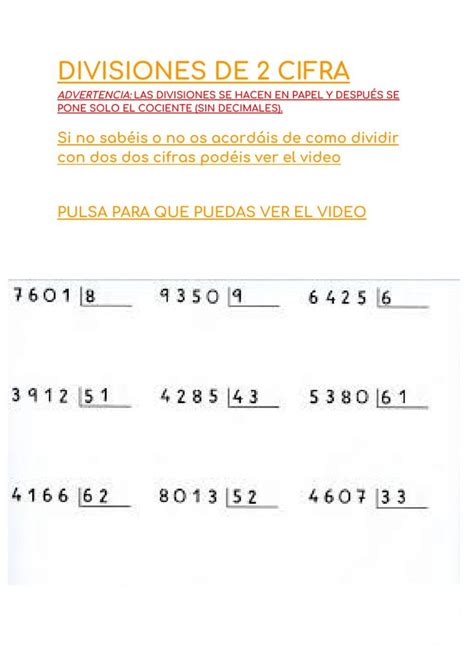 Divisiones De Dos Cifras Online Worksheet Workbook School Subjects