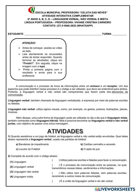 Atividade Linguagem Verbal E Não Verbal 4 Ano LIBRAIN