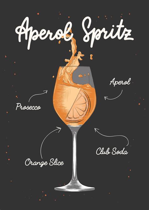 Vector Engraved Style Aperol Spritz Alcoholic Cocktail Illustration For