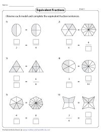Equivalent Fractions Using Visual Models Worksheets