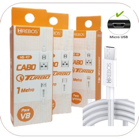 Cabo Carga Turbo Micro Usb V Metro Hrebos Branco Shopee Brasil