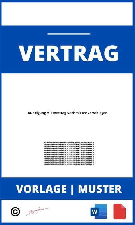 Kündigung Mietvertrag Nachmieter Vorschlagen PDF WORD Vorlage Muster