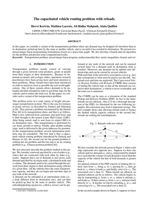 pdf the capacitated vehicle routing problem with reloads
