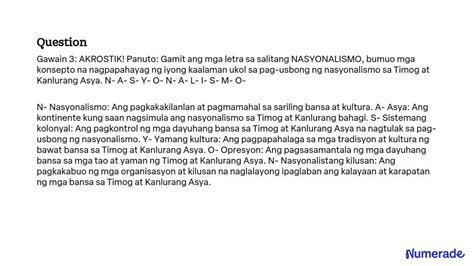 SOLVED Gawain 3 AKROSTIK Panuto Gamit Ang Mga Letra Sa Salitang