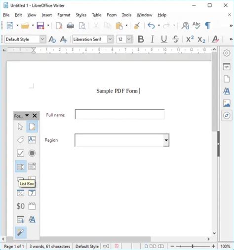 how to create a fillable pdf form in libreoffice