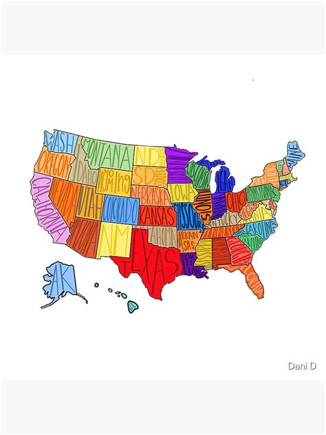 Lámina fotográfica Mapa de Estados Unidos de América con nombres de